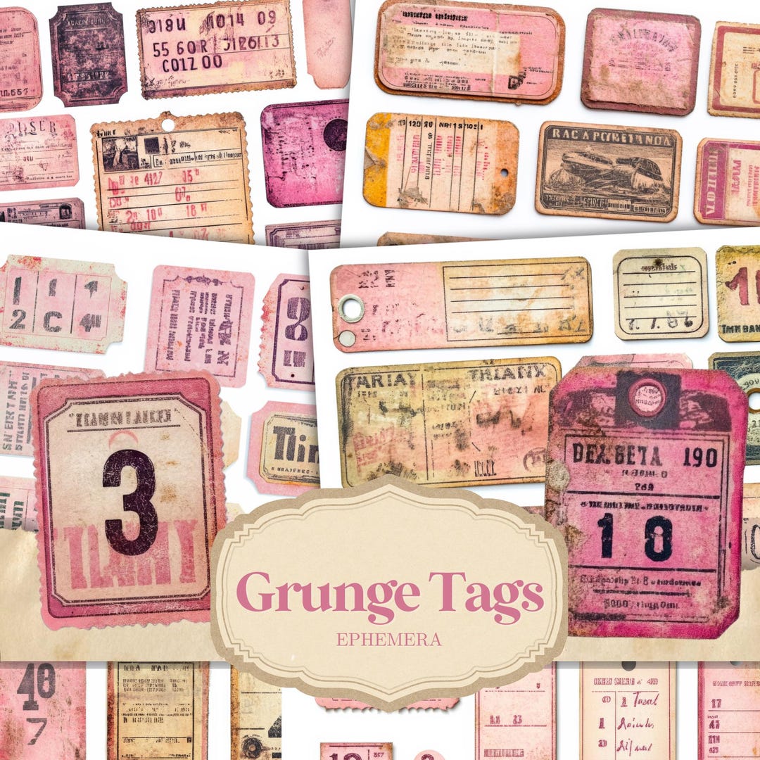 Industrial Pink Grunge Numbers Labels Printable Steampunk Supplies ...
