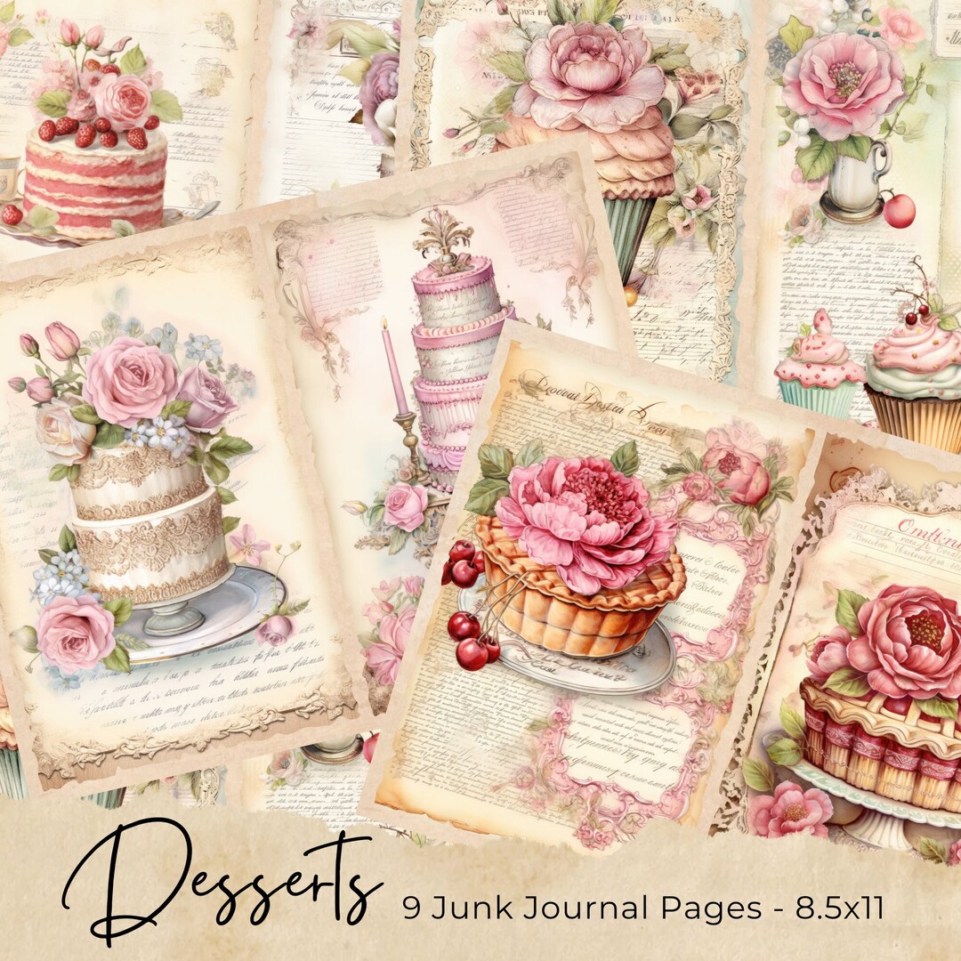 Cakes & Pies Junk Journal Pages, Digital Scrapbook Paper Kit, Baking ...