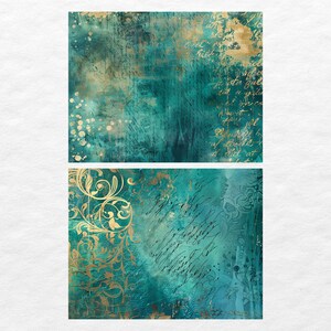 Teal and Gold Mixed Media Junk Journal Art Kit, Digital Papers ...
