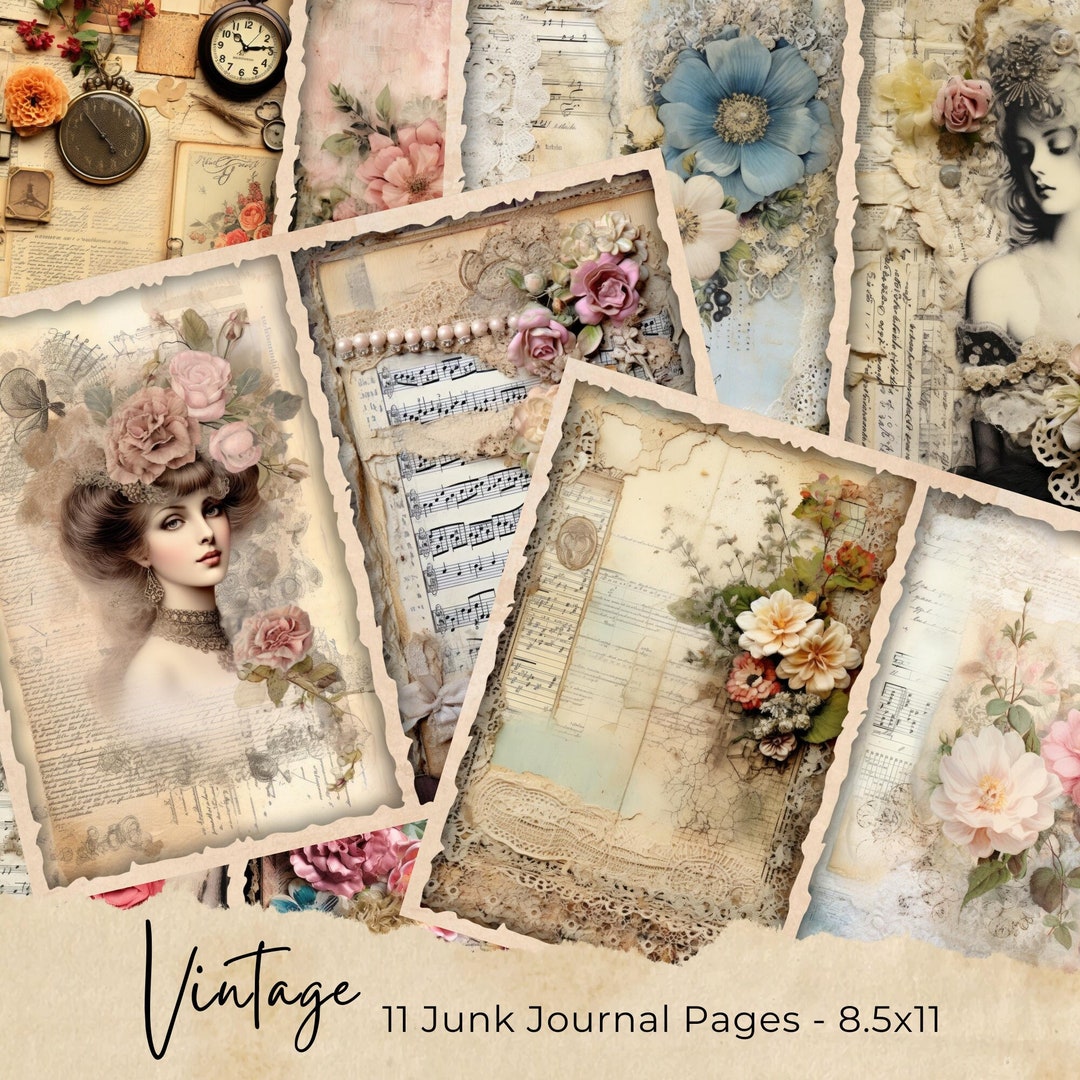 Watercolor Floral Junk Journal Pages, Vintage Floral Junk Journal Kit ...