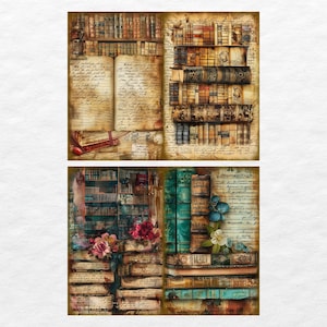 Vintage Books Junk Journal Pages, Digital Scrapbook Paper Kit ...