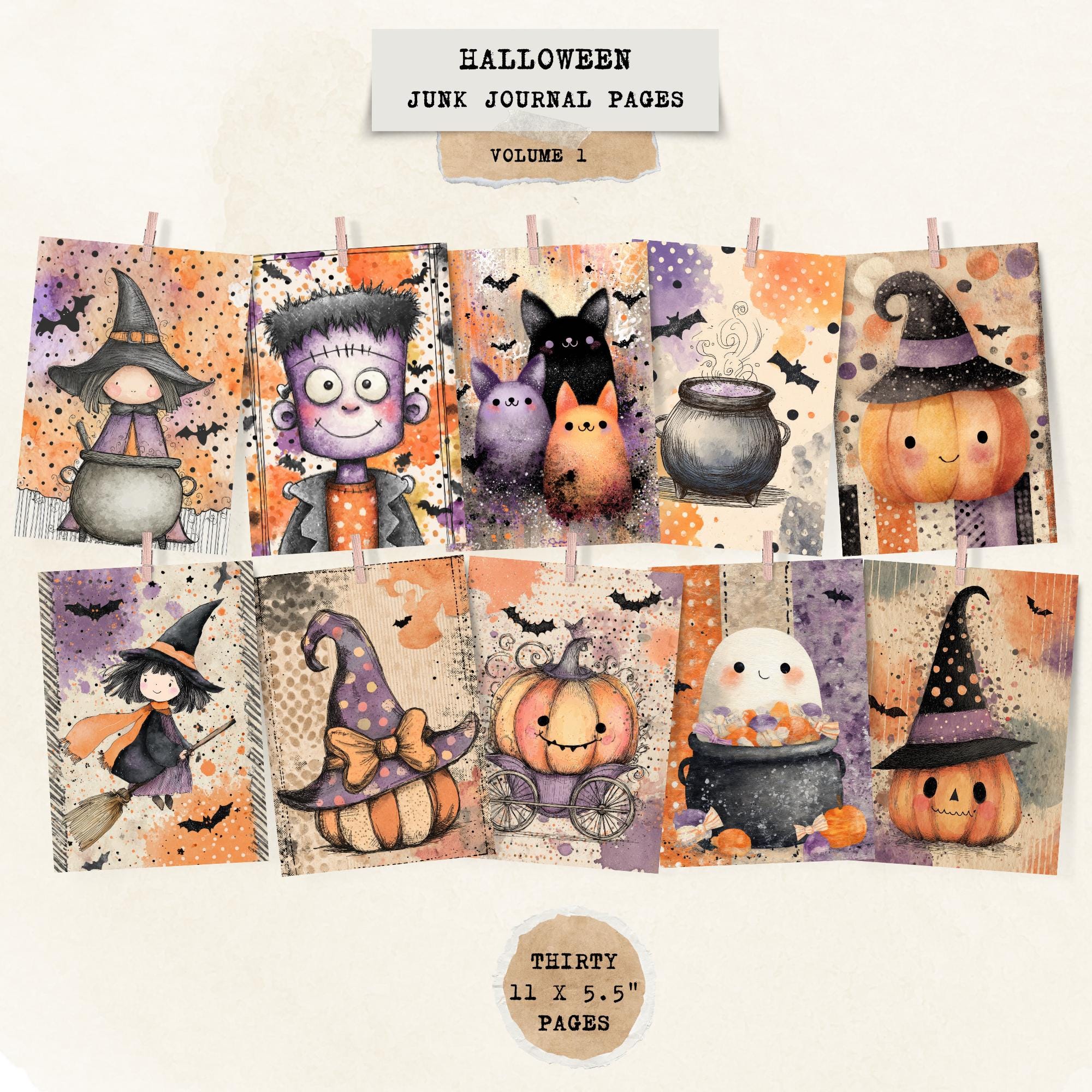 Cute Gothic Halloween Junk Journal Pages, Digital Download, Printable ...