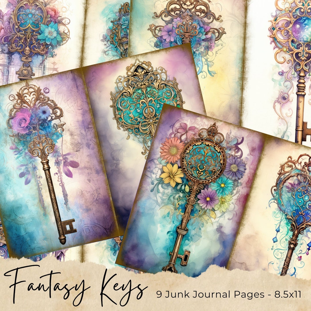 Fantasy Keys Junk Journal, Digital Scrapbook Paper Kit, Fantasy Castle ...