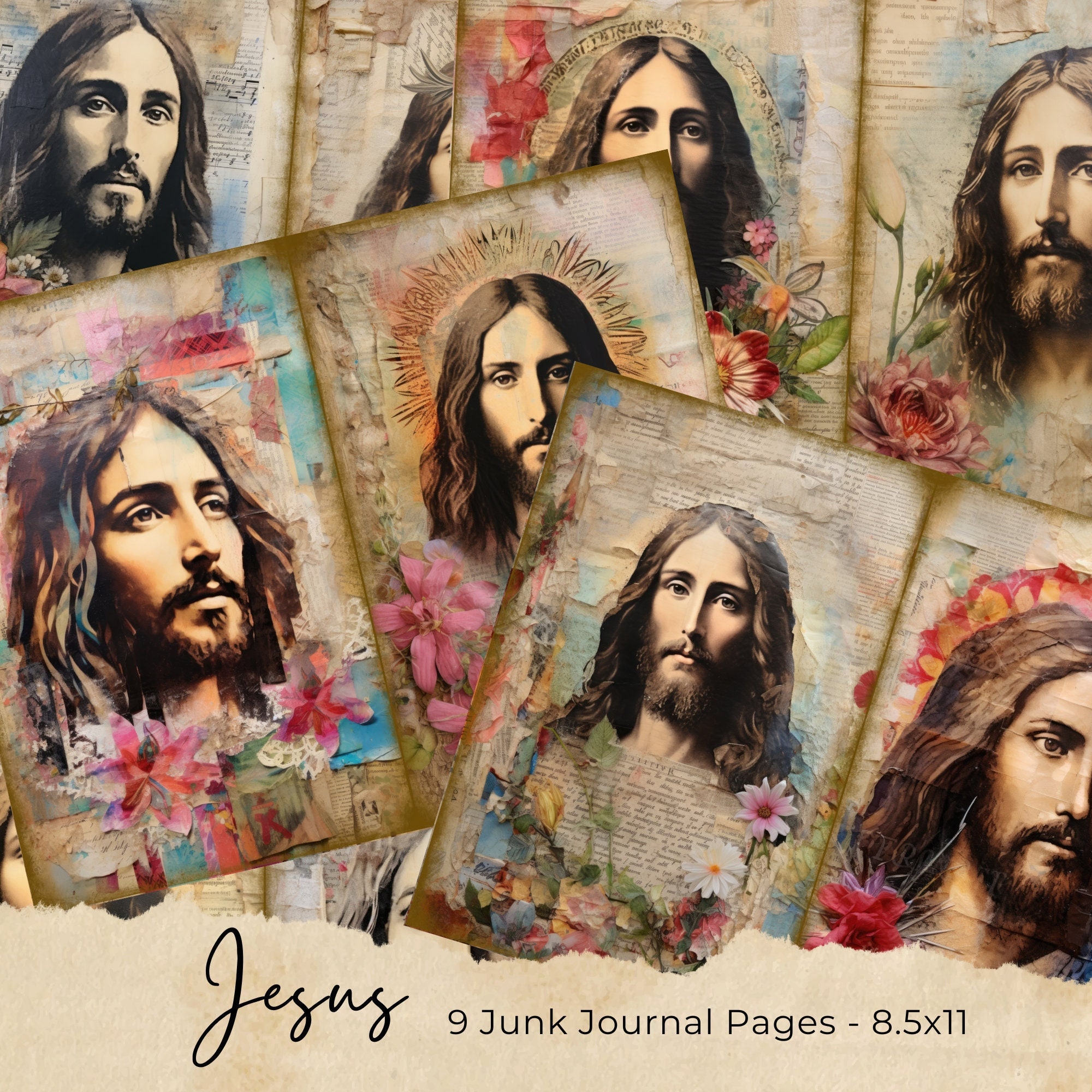 Jesus Mixed Media Junk Journal Kit, Digital Papers, Christian Printable ...