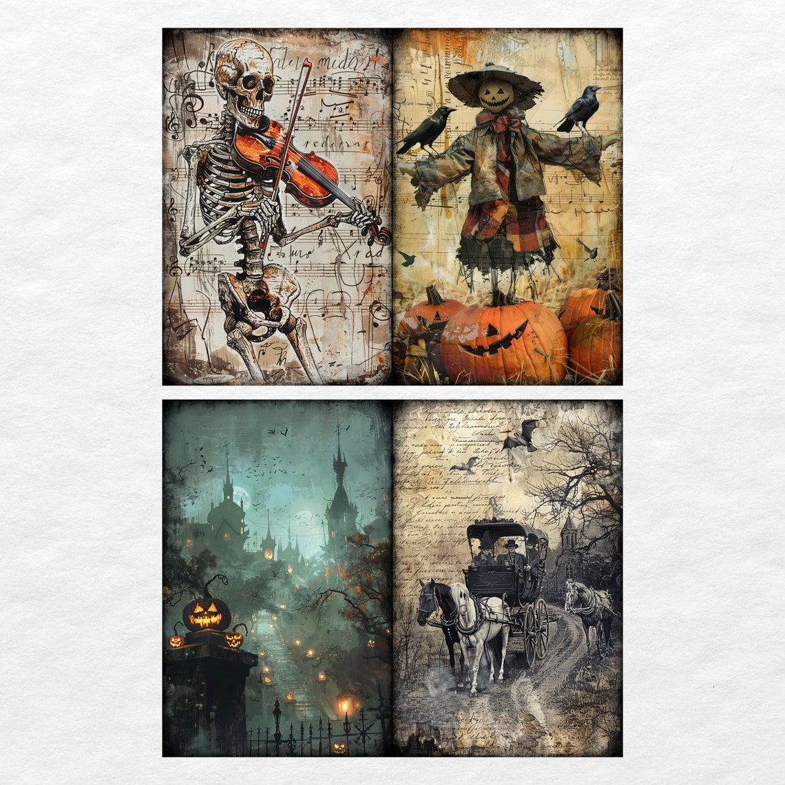 Halloween Junk Journal Pages, Digital Scrapbook Paper Kit, Spooky ...