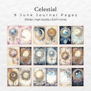 Celestial Moon Junk Journal Pages, Digital Scrapbook Paper Kit, Vintage ...