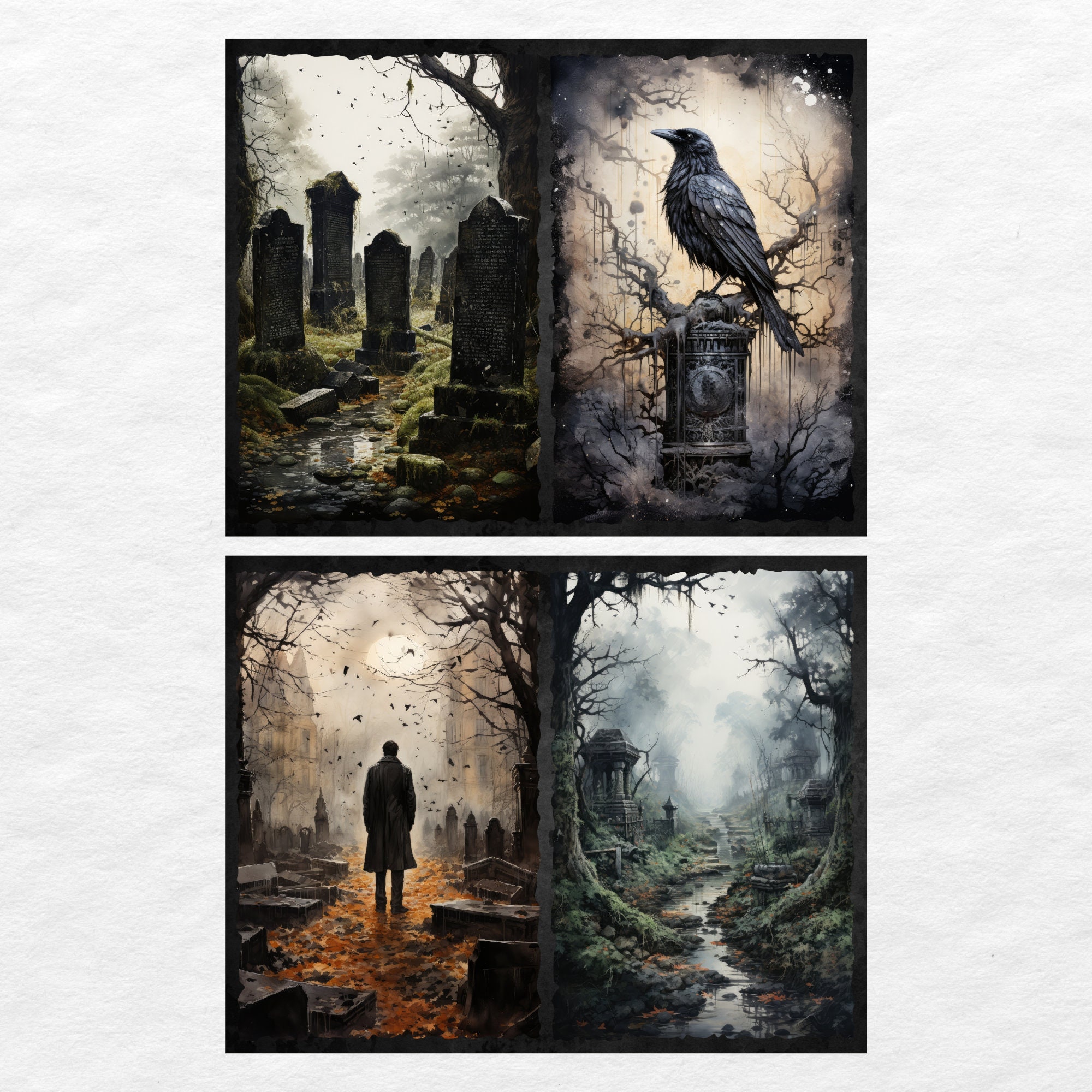 Creepy Graveyard Junk Journal Pages, Digital Scrapbook Paper Kit ...