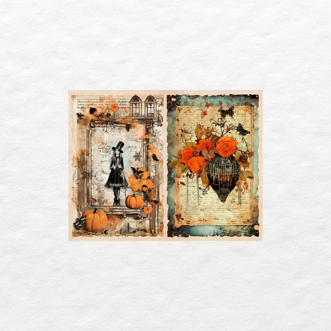 Halloween Junk Journal Pages, Digital Scrapbook Paper Kit, Spooky ...