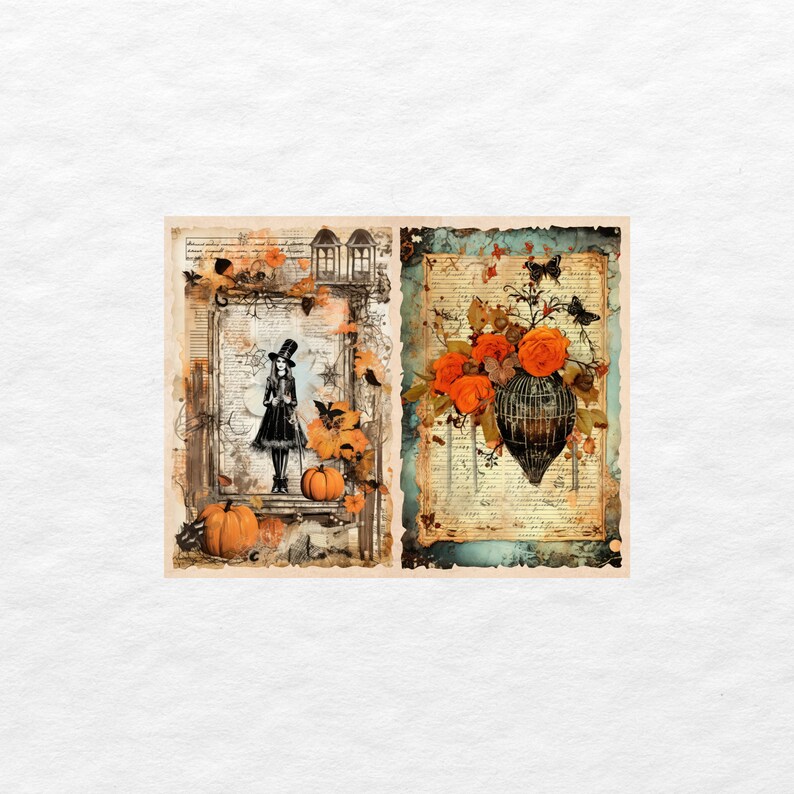 Halloween Junk Journal Pages, Digital Scrapbook Paper Kit, Spooky ...