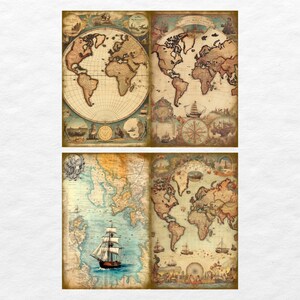 Vintage Map Junk Journal Pages, Printable Antique World Maps, Digital ...