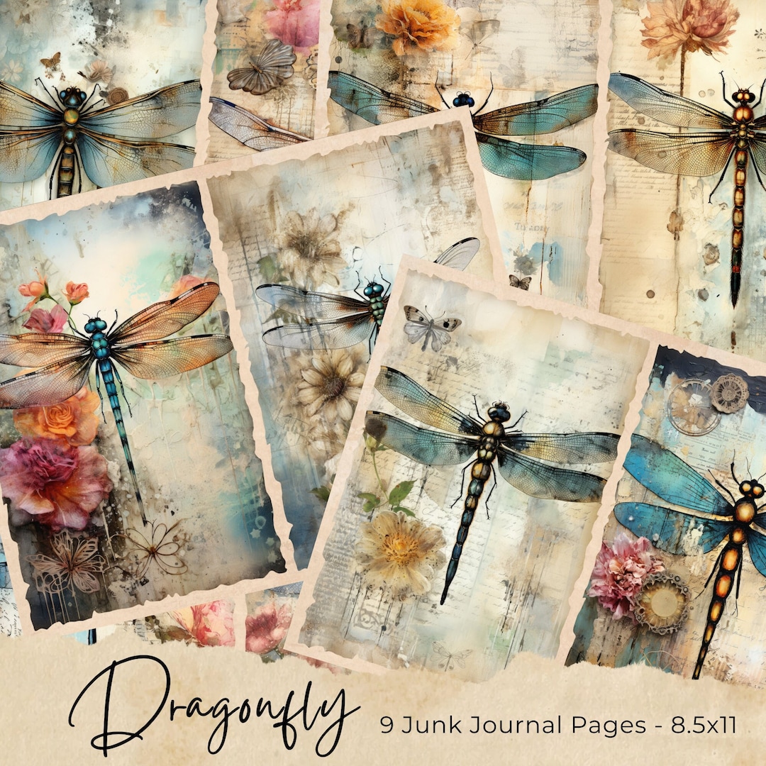 Dragonflies Junk Journal Kit, Vintage Journal Papers, Dragonfly Junk ...