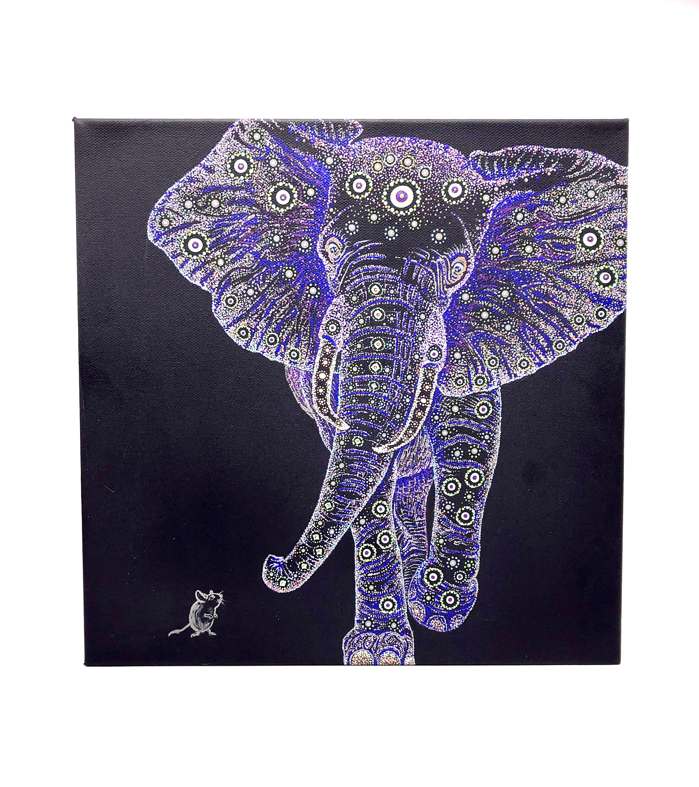 Elephant, Whimsical, Colorful, Mini Painting, Pointilism, Dotilism - Etsy