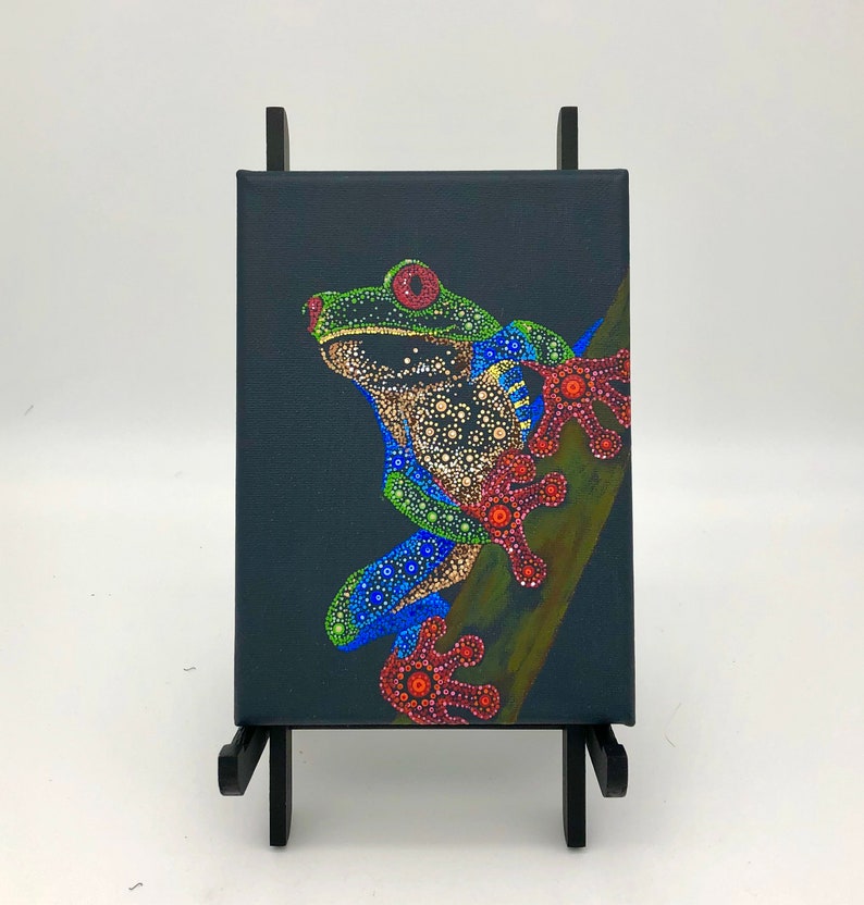 Tree Frog, Mini Painting, Whimsical, Colorful, Pointillism, Dotilism - Etsy