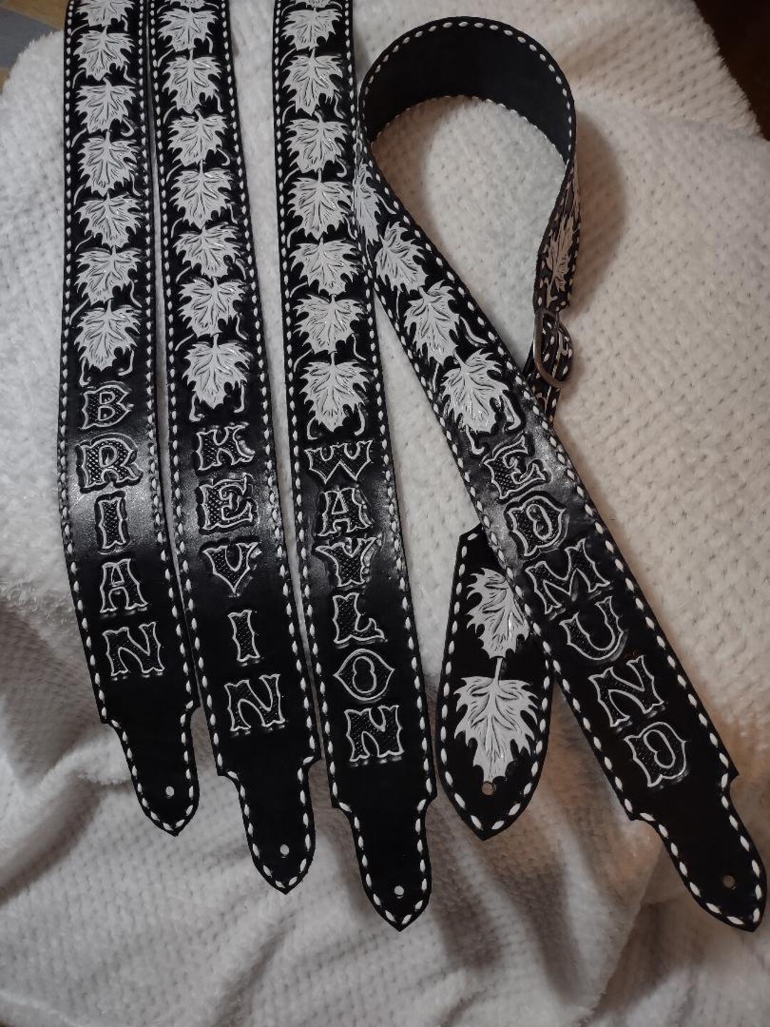 Custom-made waylon Style Leather Guitar Strap 2-piece Maple Leaf Theme ...