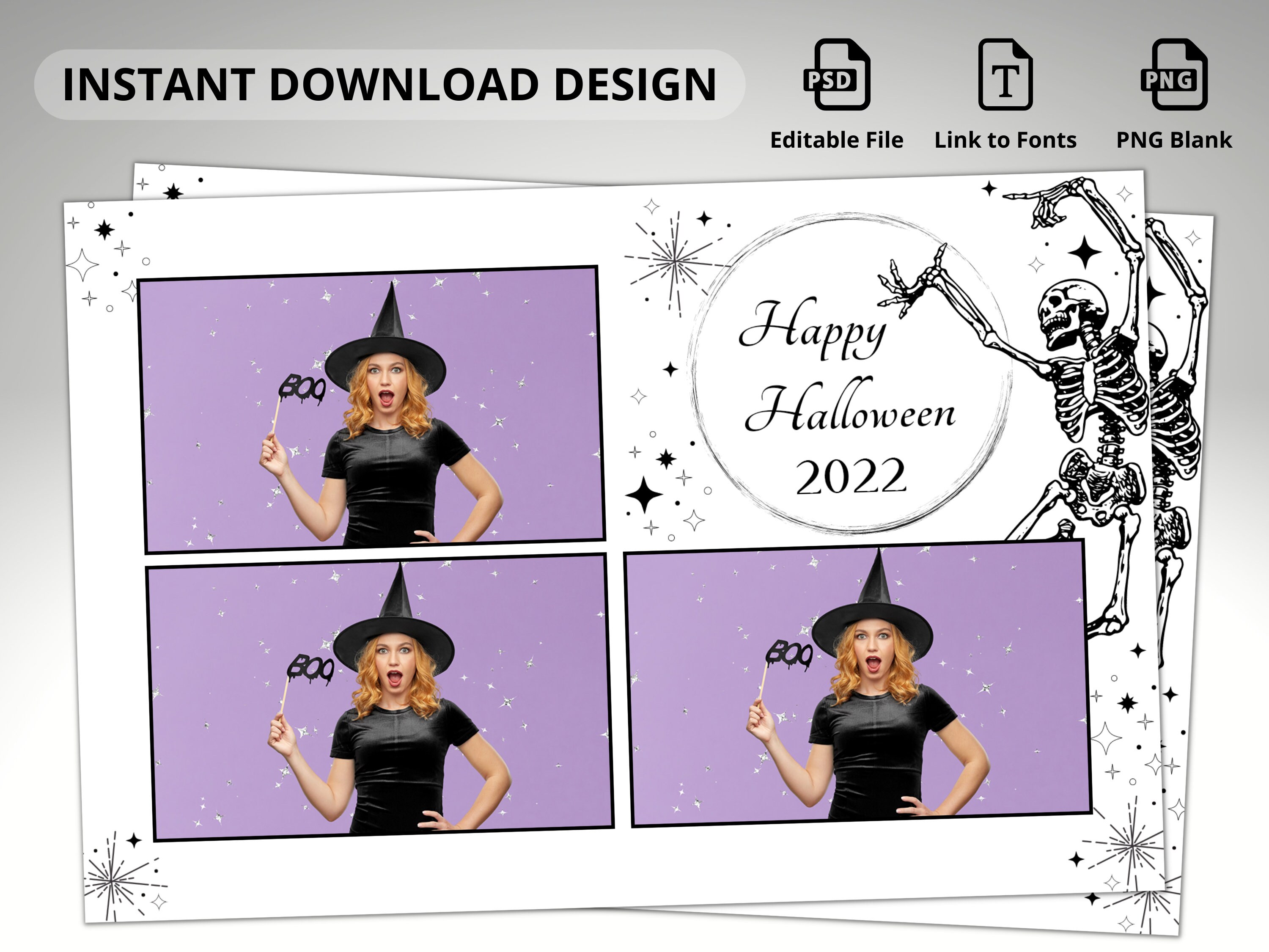 Skeleton Halloween Photo Booth Template, 4X6 Strip, Custom - Etsy