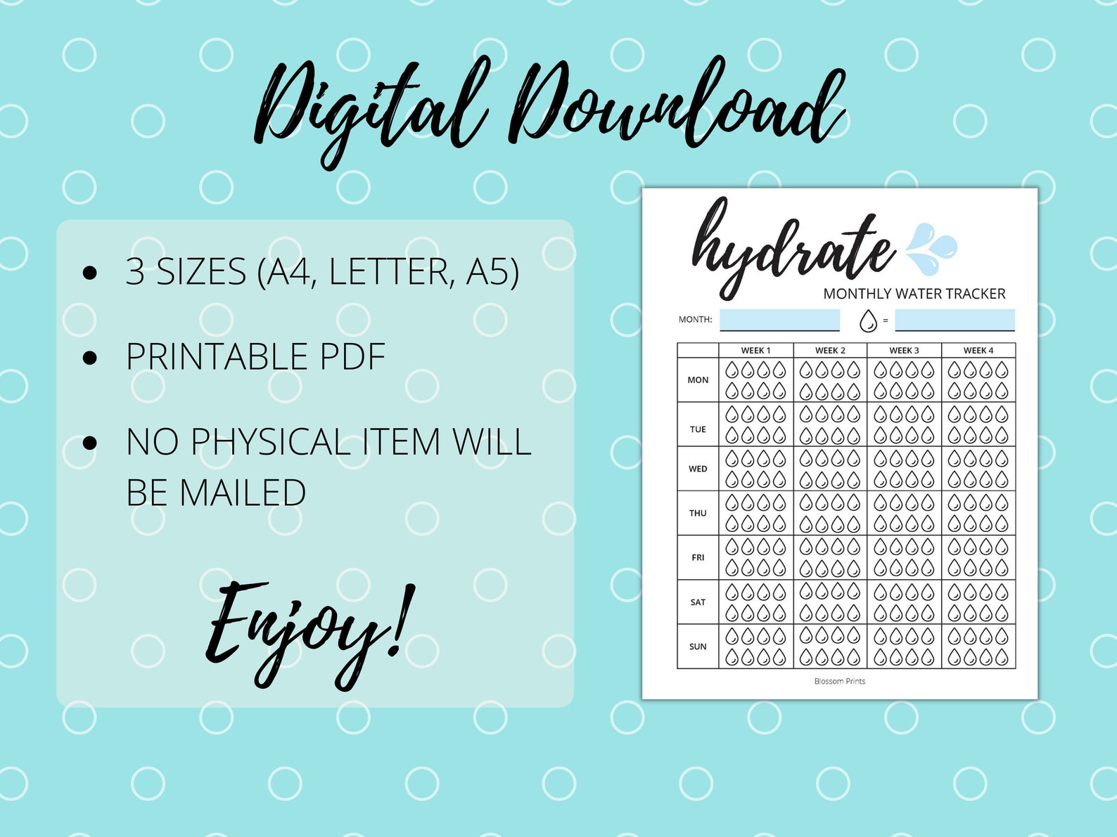 Monthly Water Intake Tracker | Printable | PDF | Digital Download - Etsy