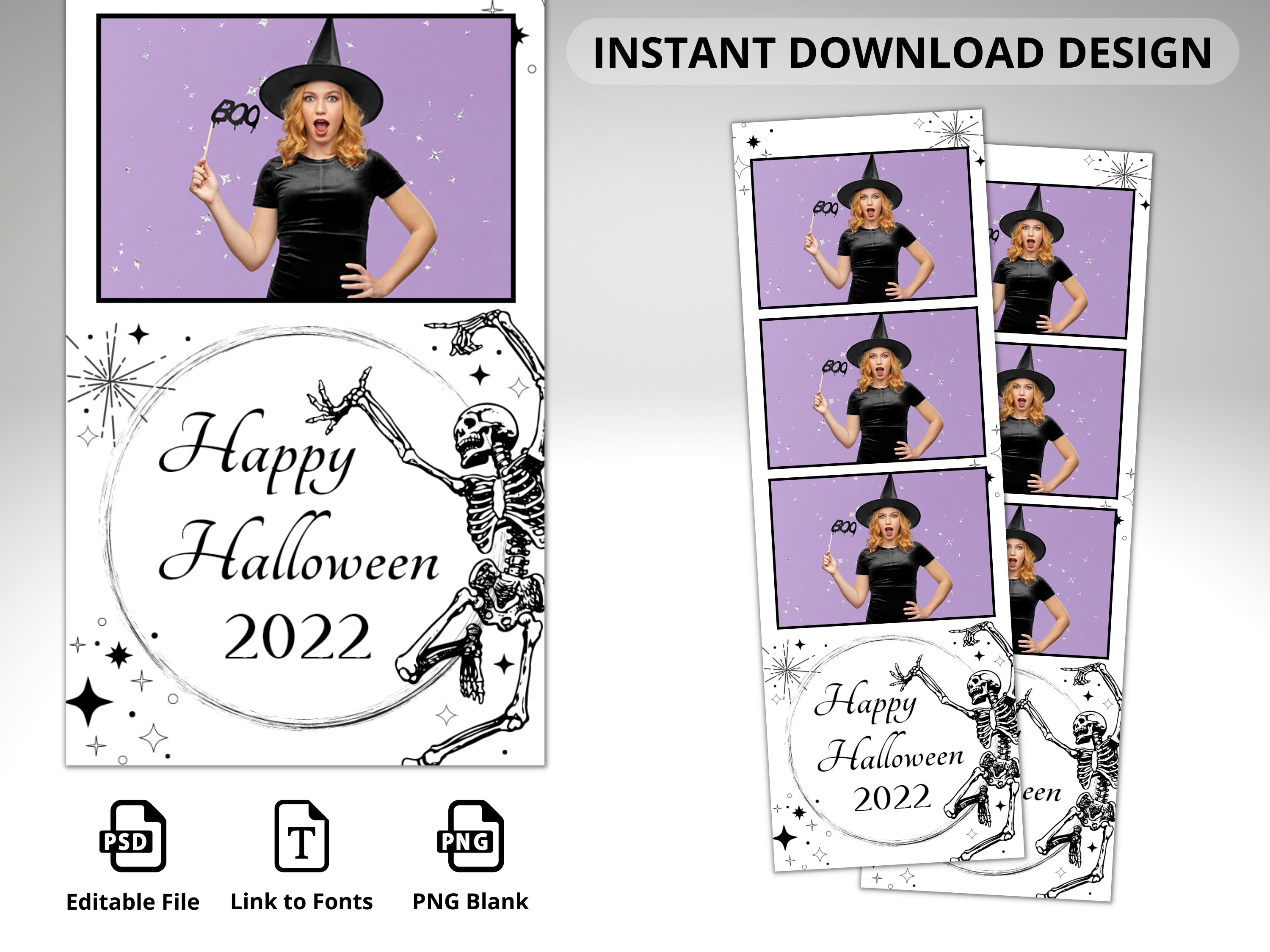 Skeleton Halloween Photobooth Template, Photo Booth Template, 2X6 ...