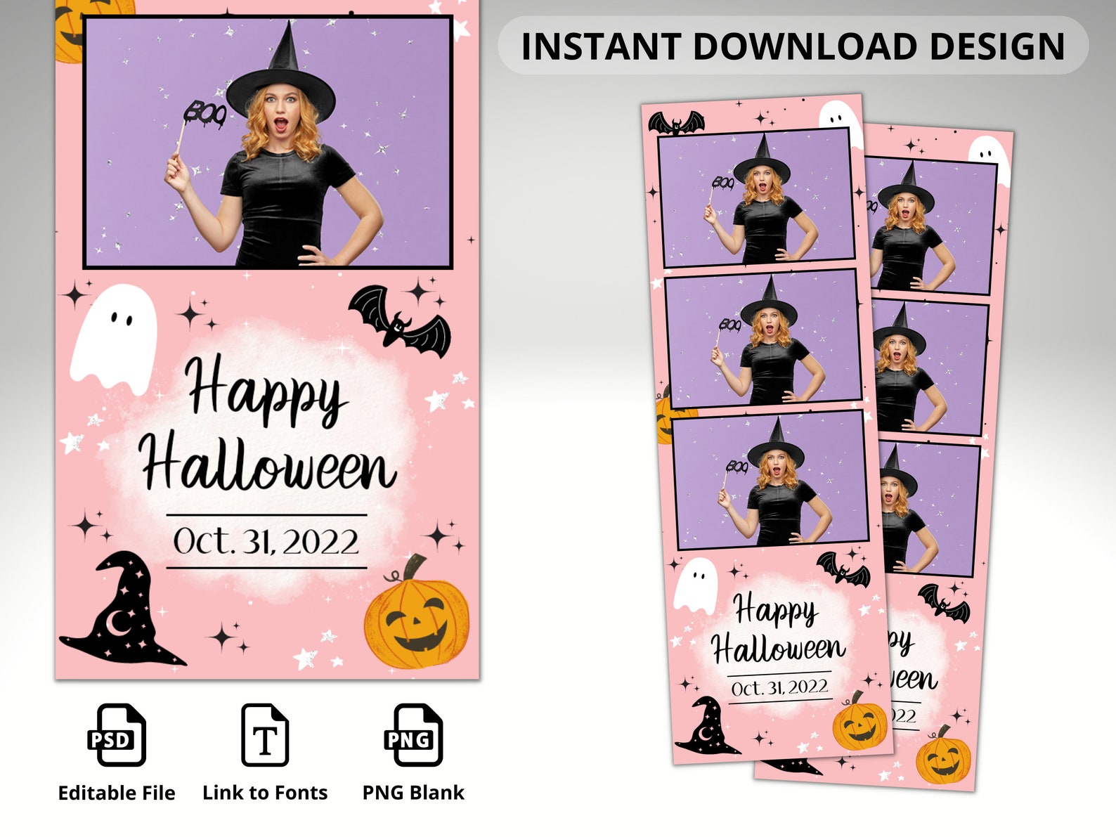 Pink Halloween Photo Booth Template, Photobooth, 2x6, Custom - Etsy