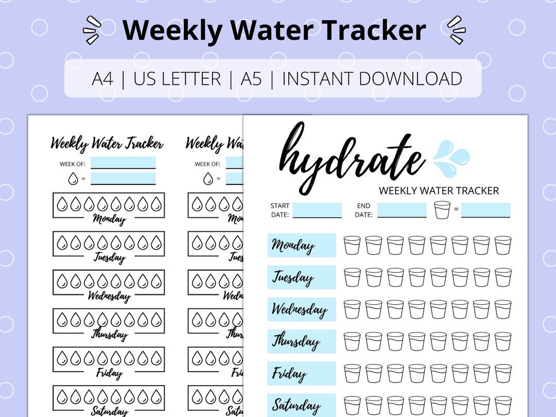 Weekly Water Intake Tracker | Printable | PDF | Digital Download - Etsy