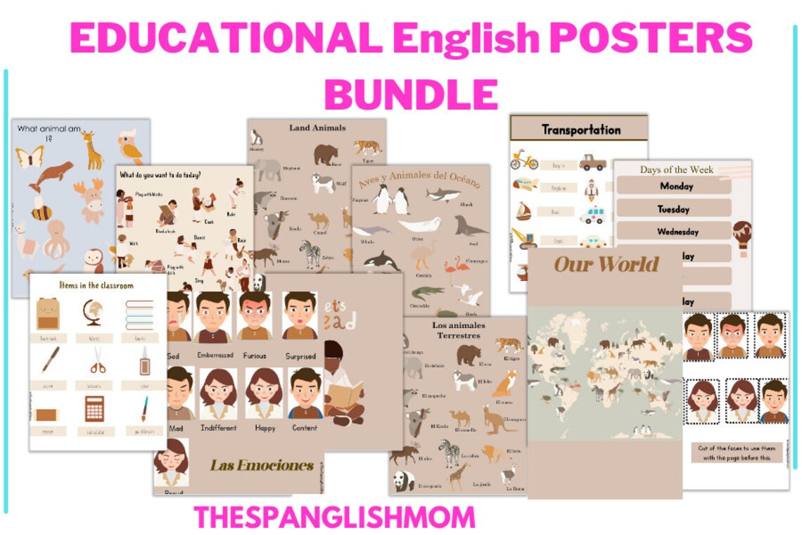 English Boho Educational Posters - Etsy