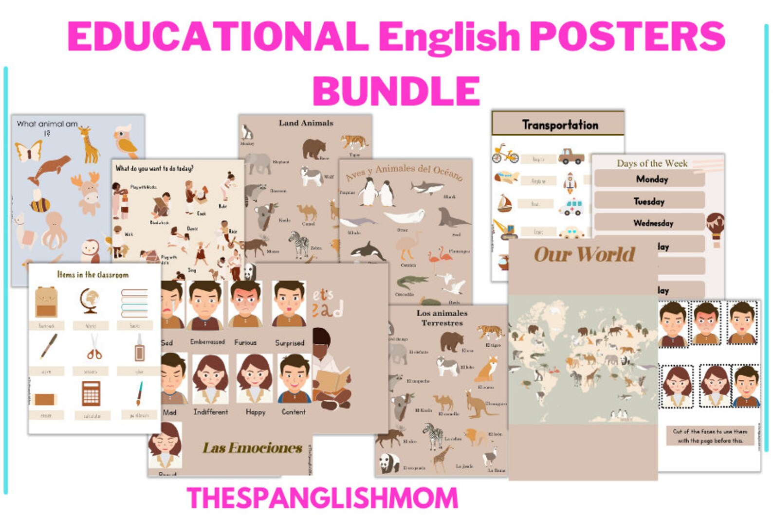 English Boho Educational Posters - Etsy