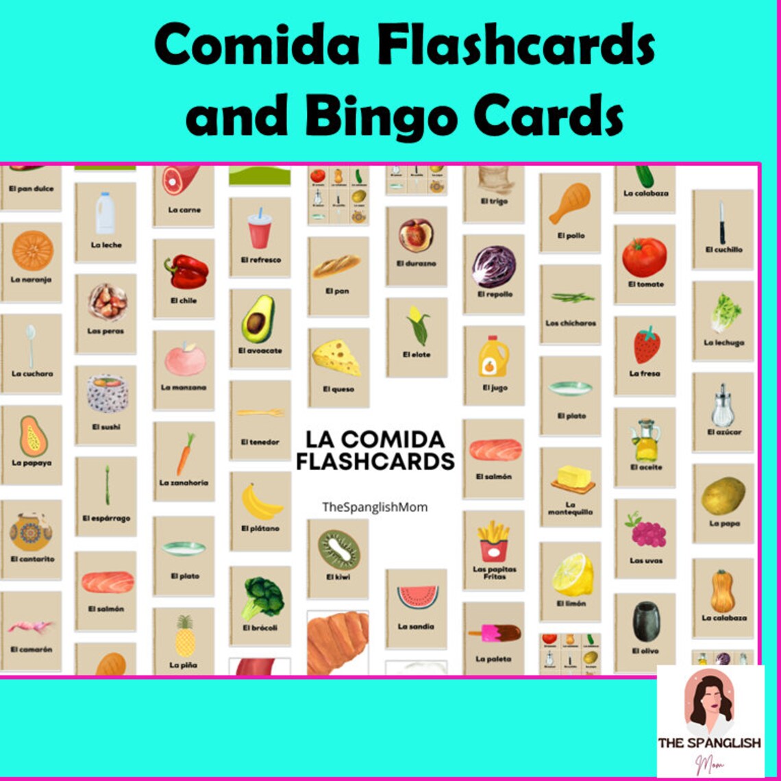 Spanish Food Flashcards and Bingo Cards - Etsy
