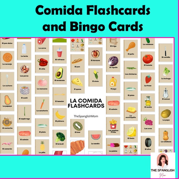 Spanish Food Flashcards and Bingo Cards | Etsy