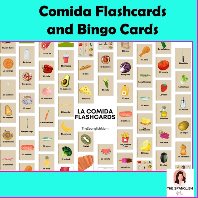 Spanish Food Flashcards and Bingo Cards - Etsy