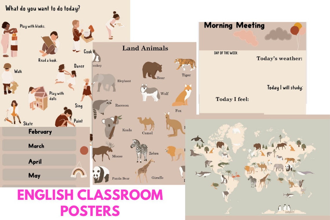 English Boho Educational Posters - Etsy