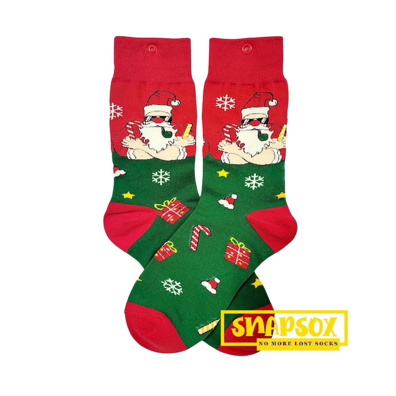 Santa Christmas Socks With Snaps - Fun Festive Holiday Crew Socks With ...