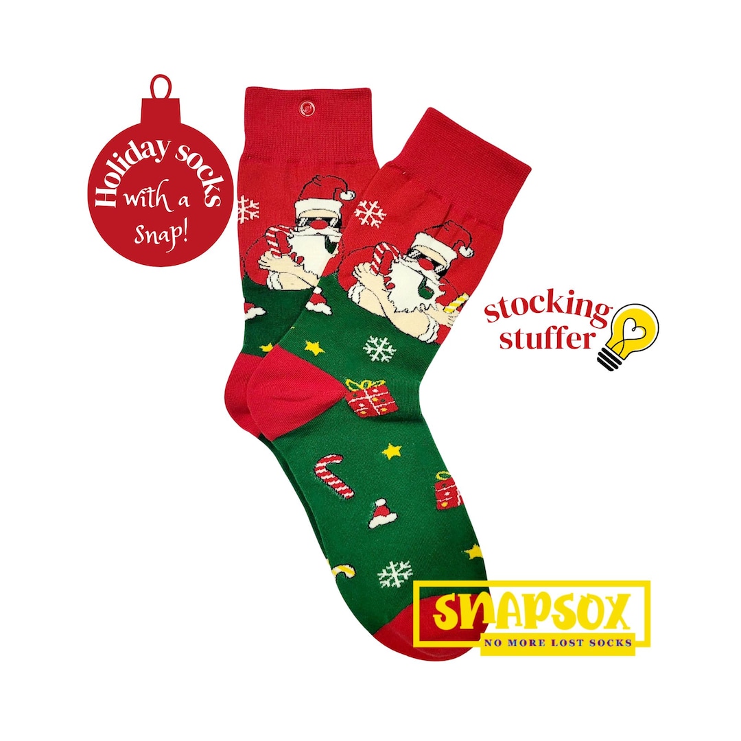Santa Christmas Socks With Snaps - Fun Festive Holiday Crew Socks With ...