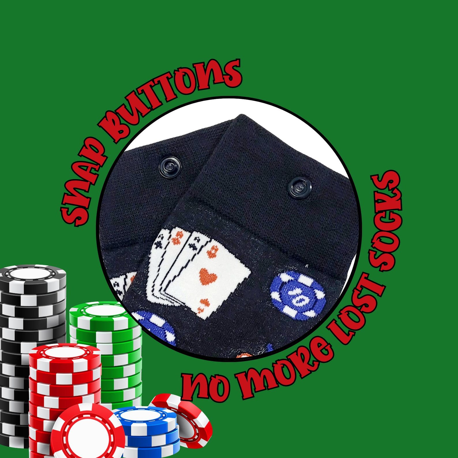 Casino Themed Socks With Snaps - Poker Game Chips - Lucky Seven Novelty ...