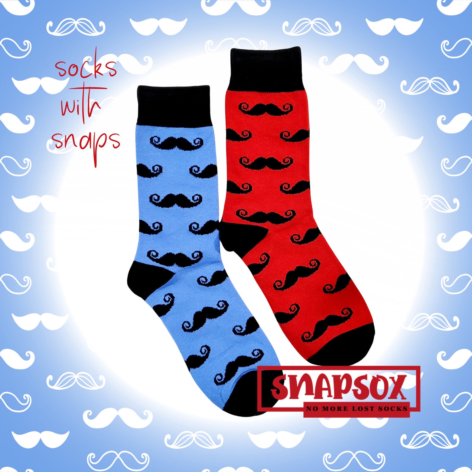 Snapsox: NO MORE Lost Socks! Mustache Cotton Socks. Groomsmen Dress ...