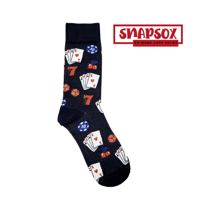 Casino Themed Socks With Snaps - Poker Game Chips - Lucky Seven Novelty ...