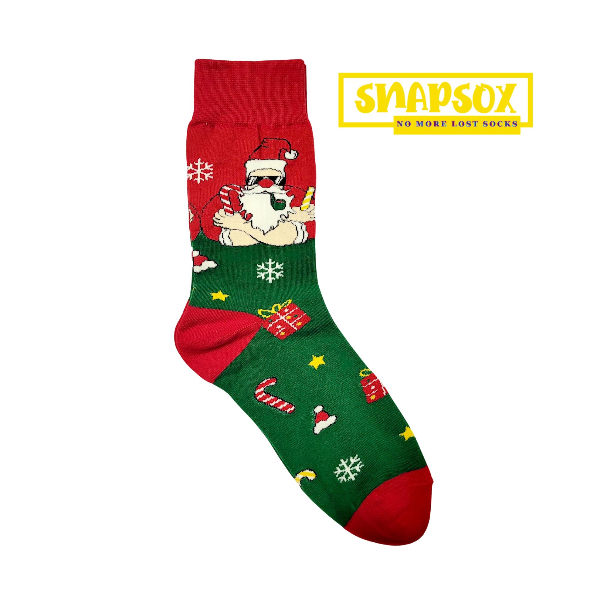 Santa Christmas Socks With Snaps - Fun Festive Holiday Crew Socks With ...