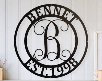 Personalized Family Name Metal Sign, Metal Monogram Sign, Last Name ...