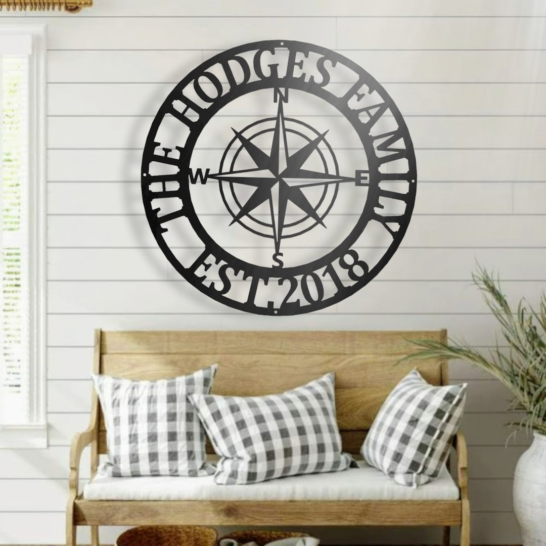 Personalized Compass Rose Metal Sign - Nautical Address Wall Art ...