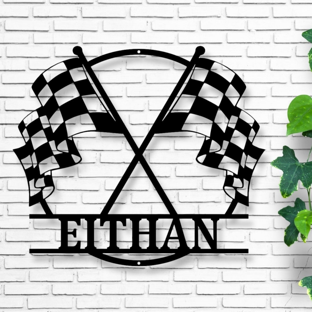 Customizable Metal Checkered Racing Flags Sign - Race Car Sign - Racing ...
