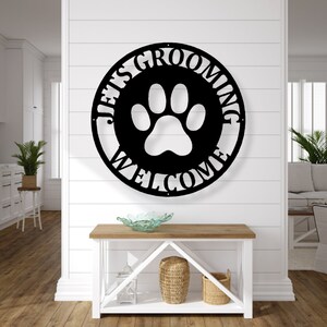 Metal Sign Front Door Monogram, Paw Print Custom Outdoor Metal Sign for ...
