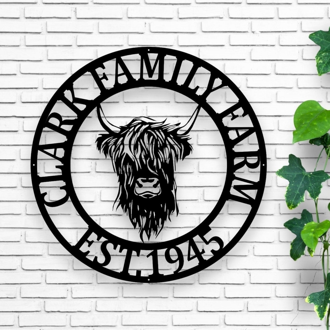Custom Highland Cow Metal Sign | Personalized Home Décor, Rustic Wall ...