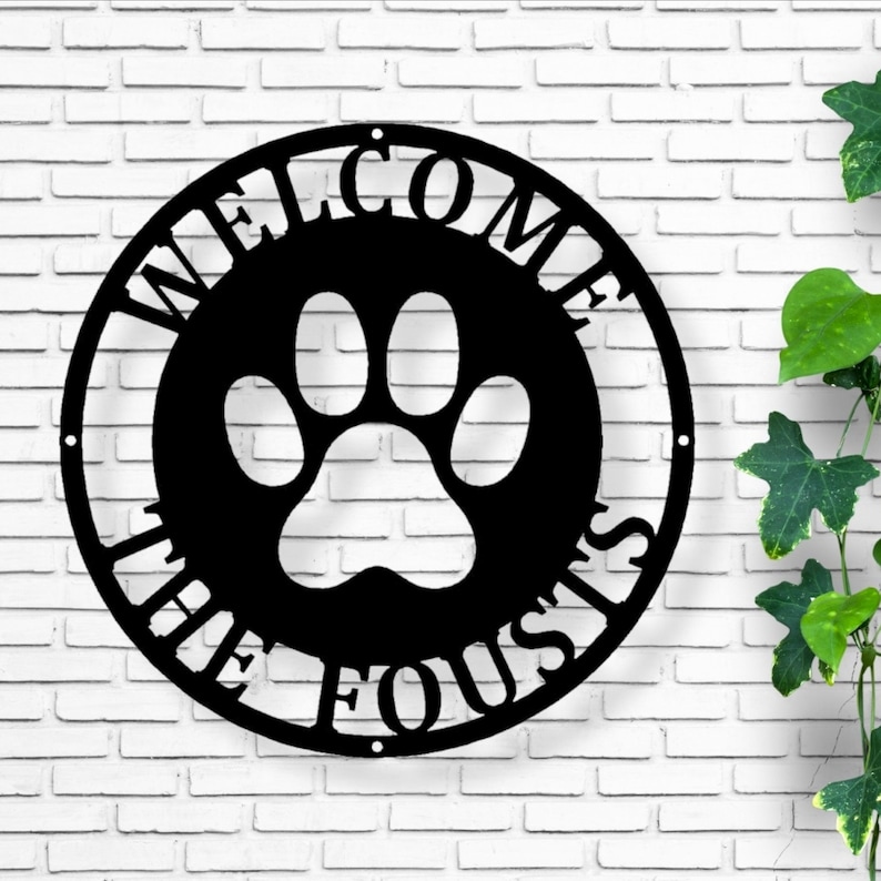 Metal Sign Front Door Monogram Paw Print Custom Outdoor Metal - Etsy