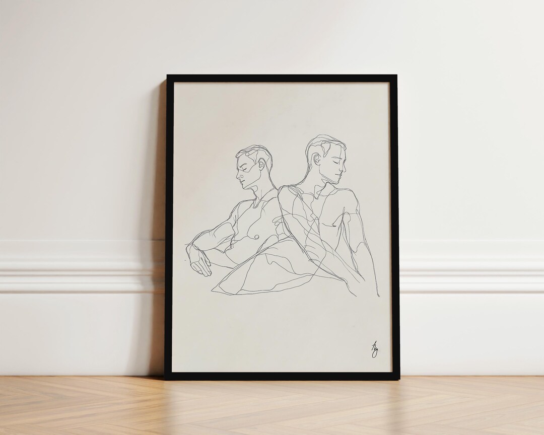 Minimalist Gay Art Print Gay Male Line Art Framed Gay Art Gay Couple ...