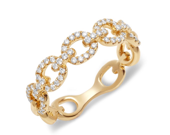 14k Gold & Diamond Oval Link Stackable Ring - Etsy