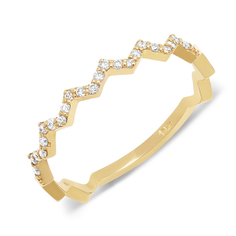 14k Gold & Diamond Zig Zag Stackable Band/Ring | Etsy
