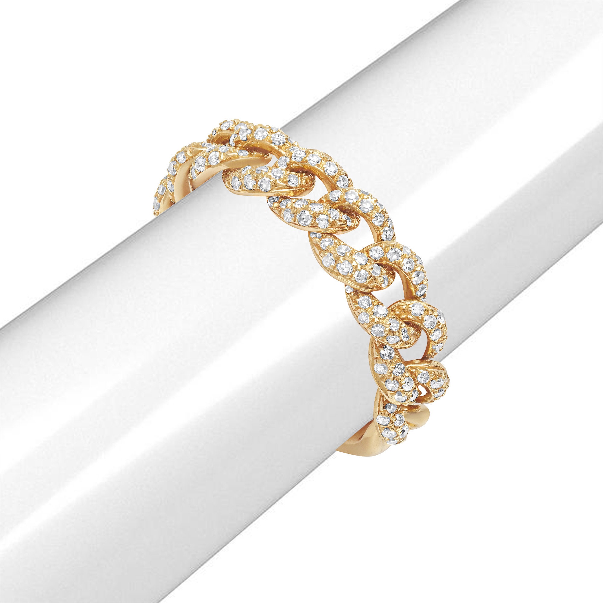 14k Gold & Diamond Cuban Link Ring - Etsy
