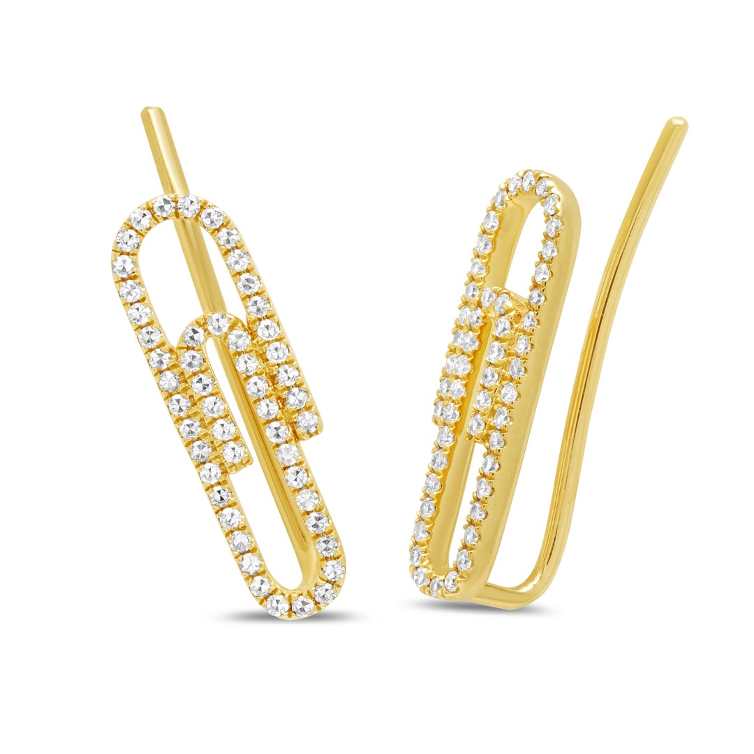 14k Gold & Diamond Paperclip Ear Jackets/climbers Earrings - Etsy