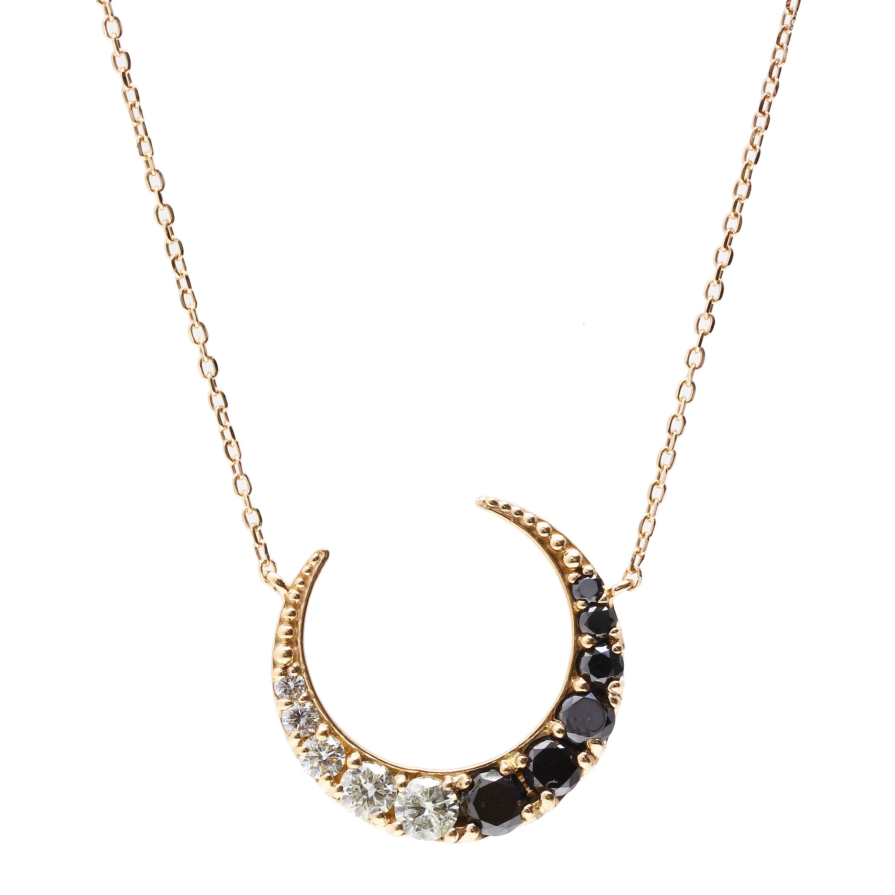 14k Gold Diamond & Black Diamond Crescent Moon Necklace - Etsy