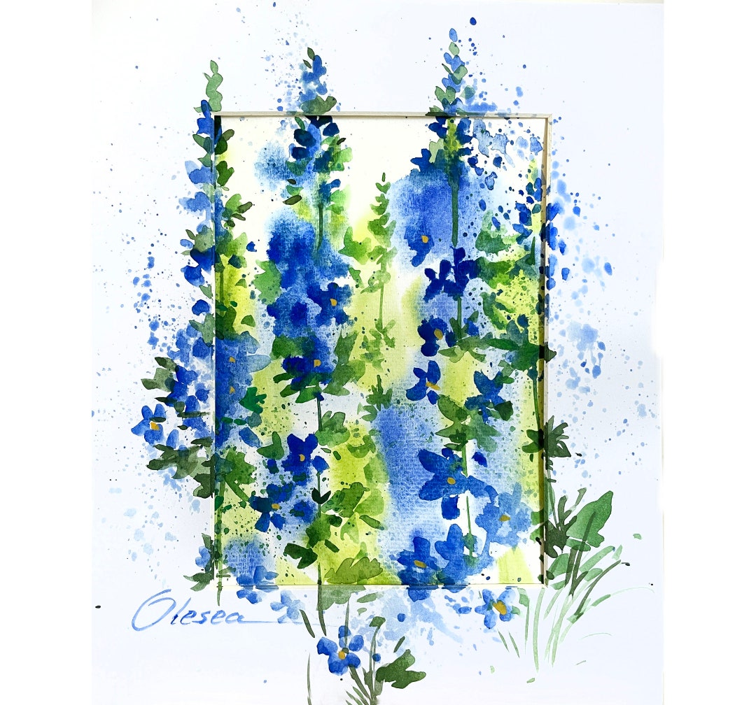 Blue Flowers Watercolor Floral Painting Small Wall Art - Etsy