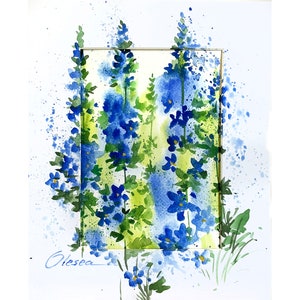 Blue Flowers Watercolor Floral Painting Small Floral Wall Art Original ...
