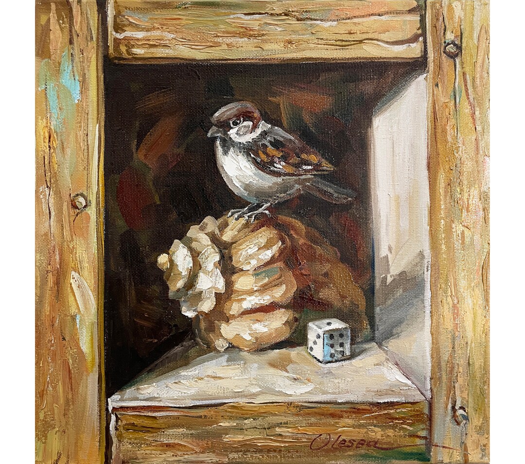 Sparrow Art Bird Original Painting Shell Artwork Sparrow Wall Art 12"by ...